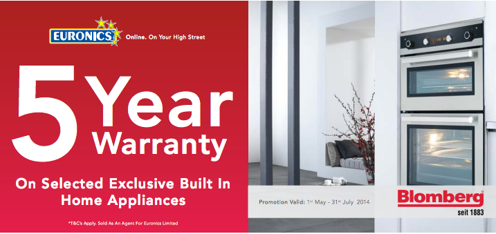 Free 5 year warranty with selected Bloomberg kitchen appliances
