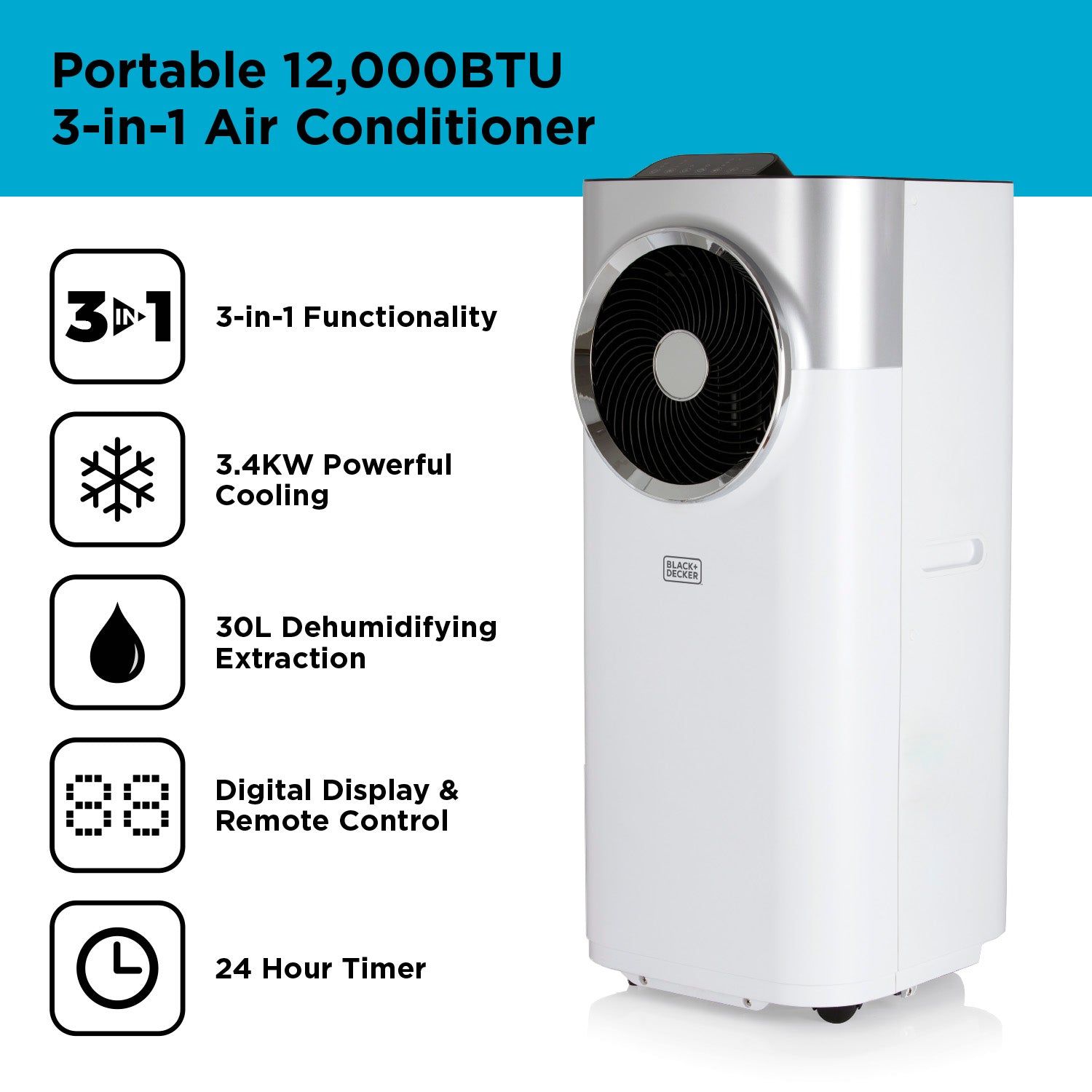 Black+Decker BXAC40008GB 12000 BTU Portable Air Conditioner - Black ...